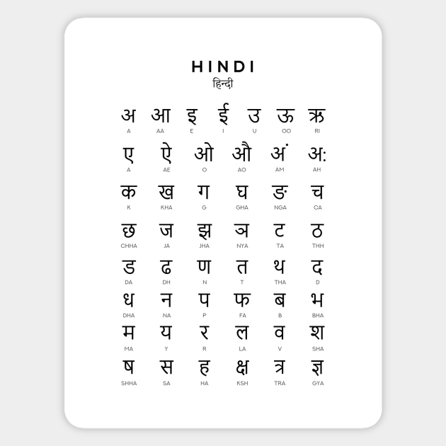 Hindi Alphabet Chart Hindi Varnamala Language Chart White Hindi Sticker Teepublic
